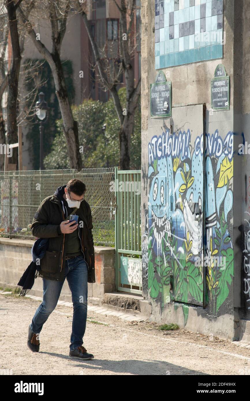 A graffiti showing the Corona Virus is seen in Paris during COVID-19 as ...