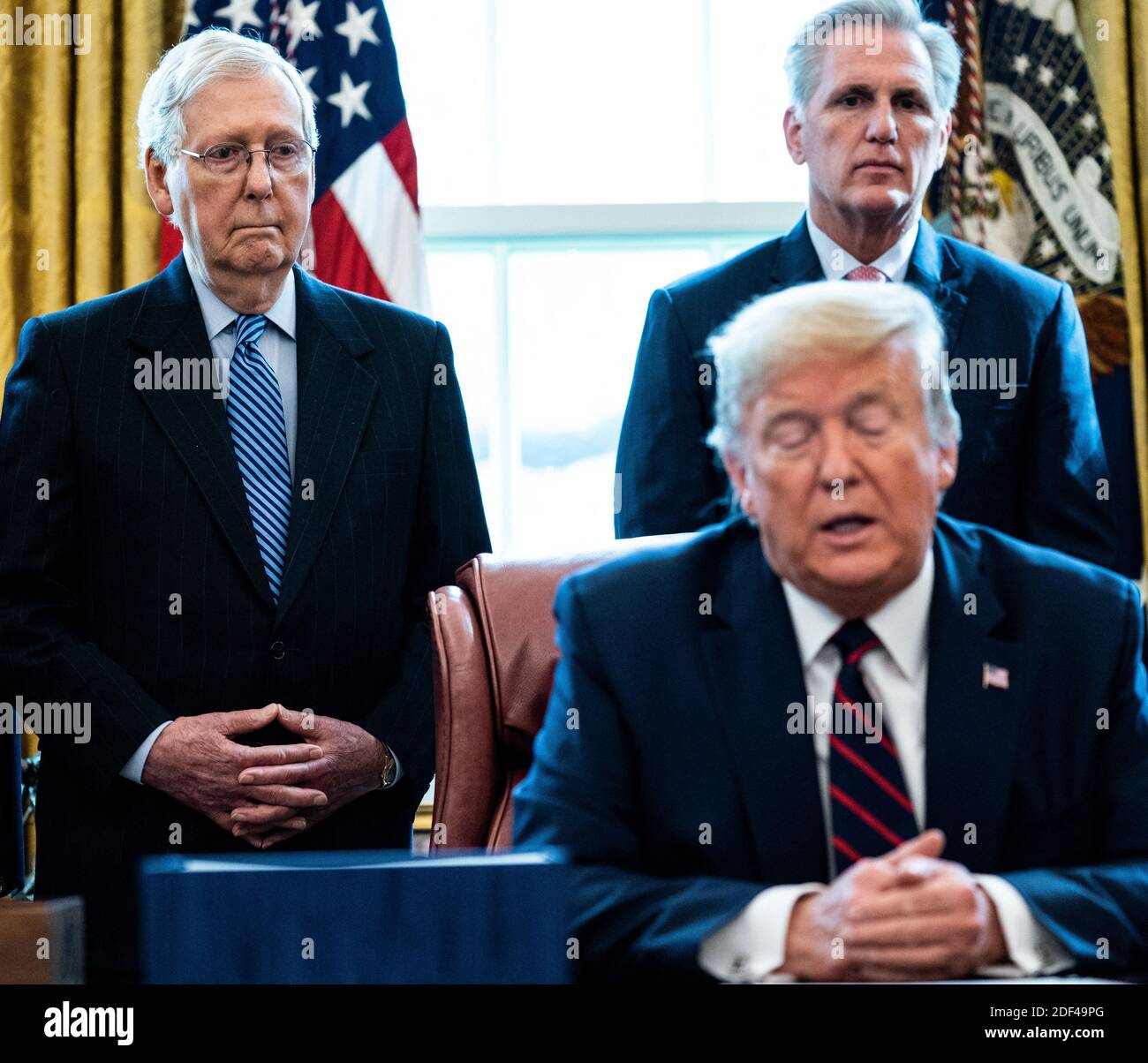 President Donald Trump participates in a signing ceremony for a two ...