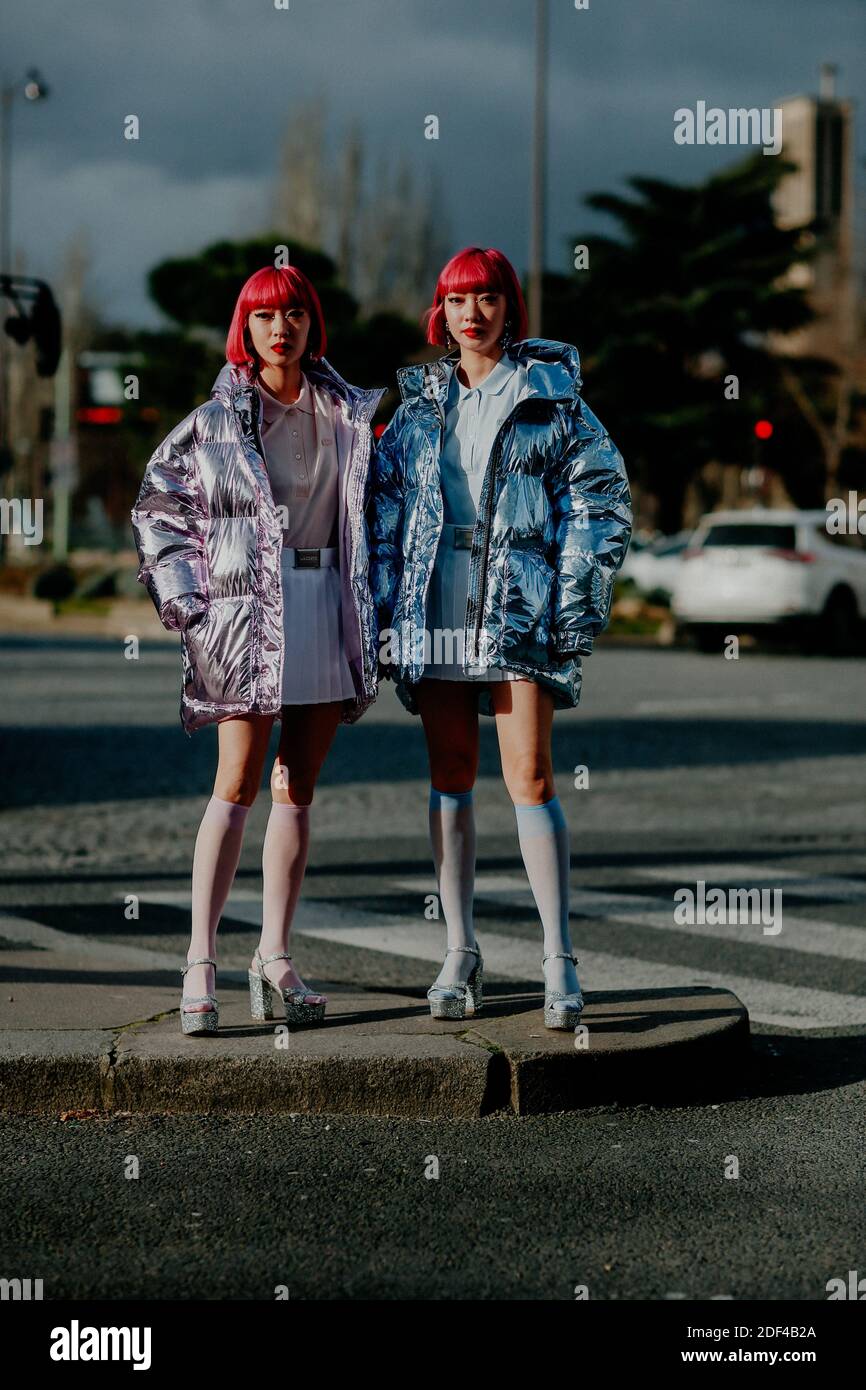 Street style, Ami and Aya Suzuki arriving at Lacoste Fall Winter 2020 ...
