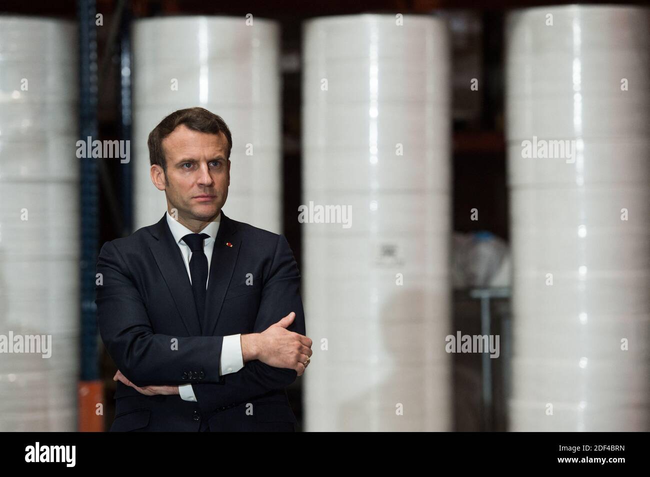French President Emmanuel Macron looks on as he visits the Kolmi-Hopen ...