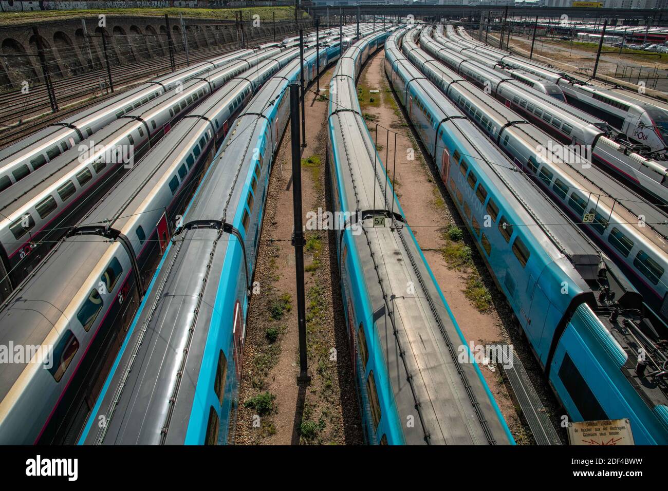 French long distances trains, TGV and Ouigo are parked near Gare de ...