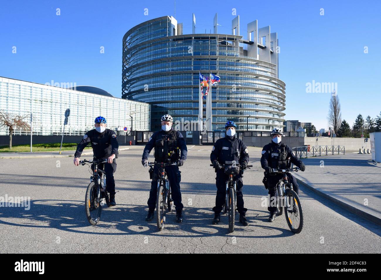 During the covid 19 crisis, the French national police patrol with ...