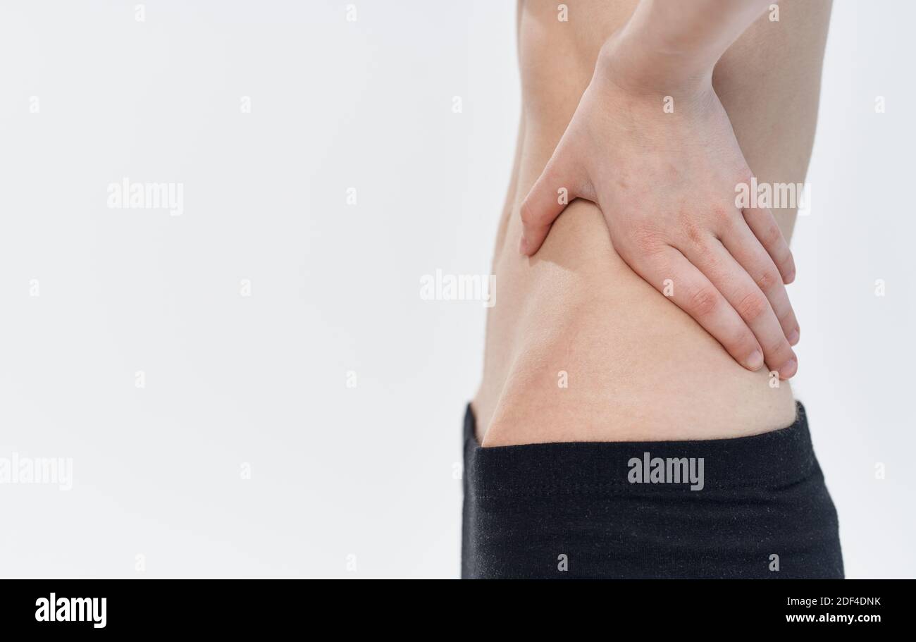 Slim woman narrow waist black leggings calories ribs anorexia diet ...