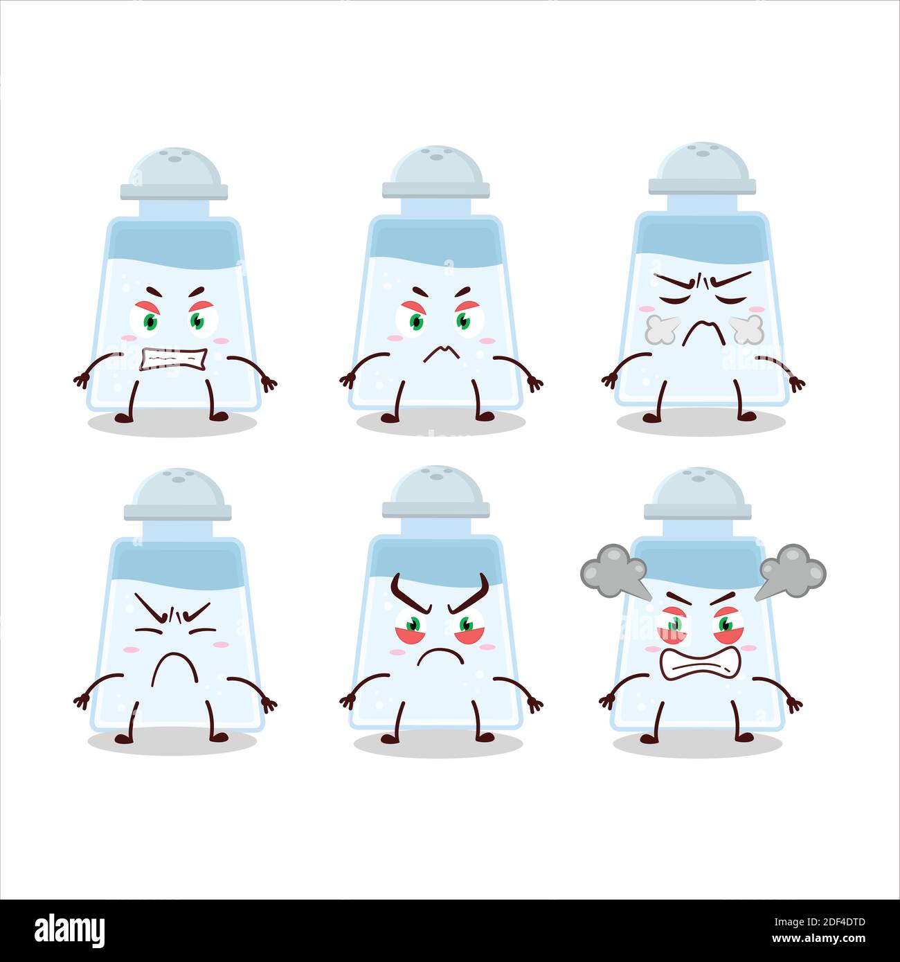 Salt shaker cartoon character with various angry expressions. Vector ...