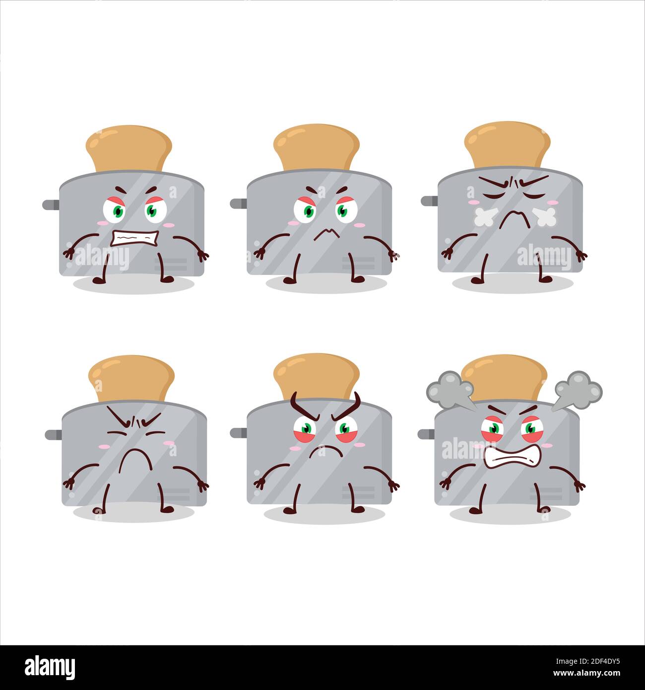 Toast maker cartoon character with various angry expressions. Vector ...