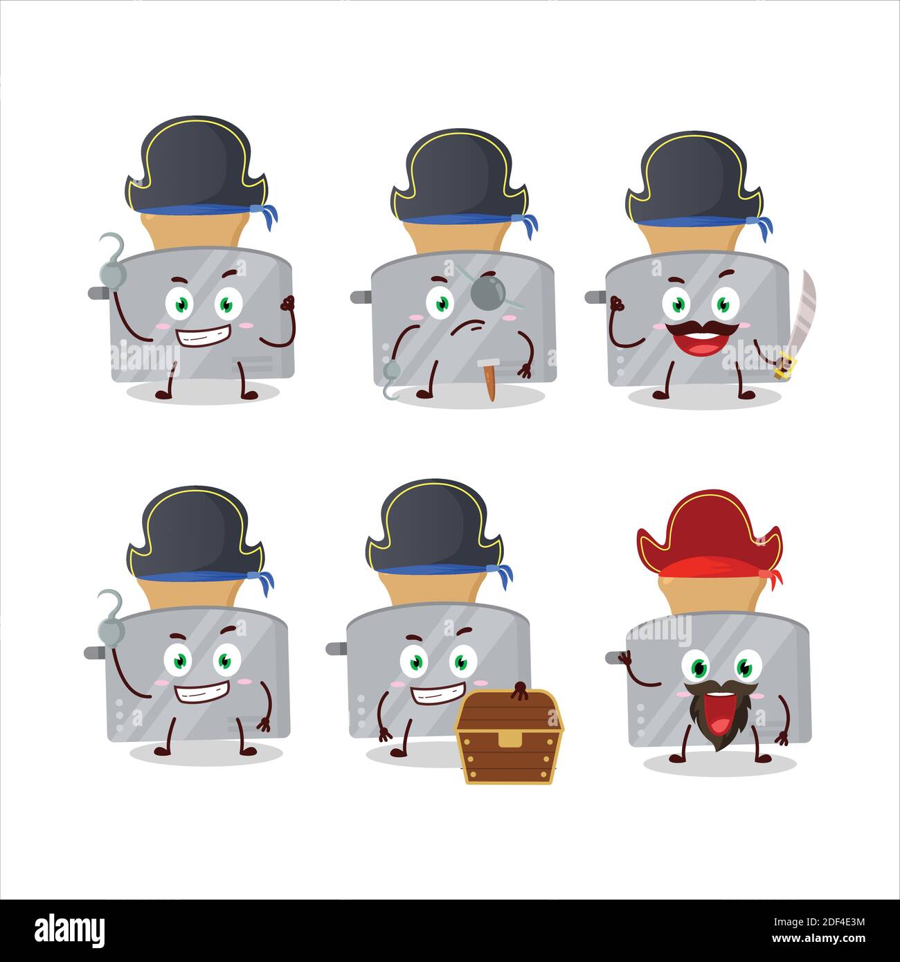 Cartoon character of toast maker with various pirates emoticons. Vector ...