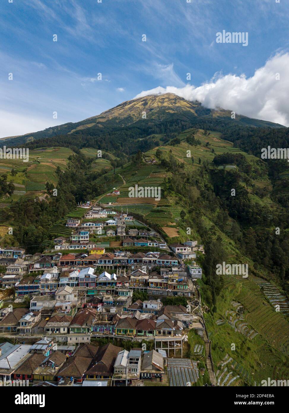 aerial view the beauty of building houses in the countryside of the mountainside. Nepal van Java ...