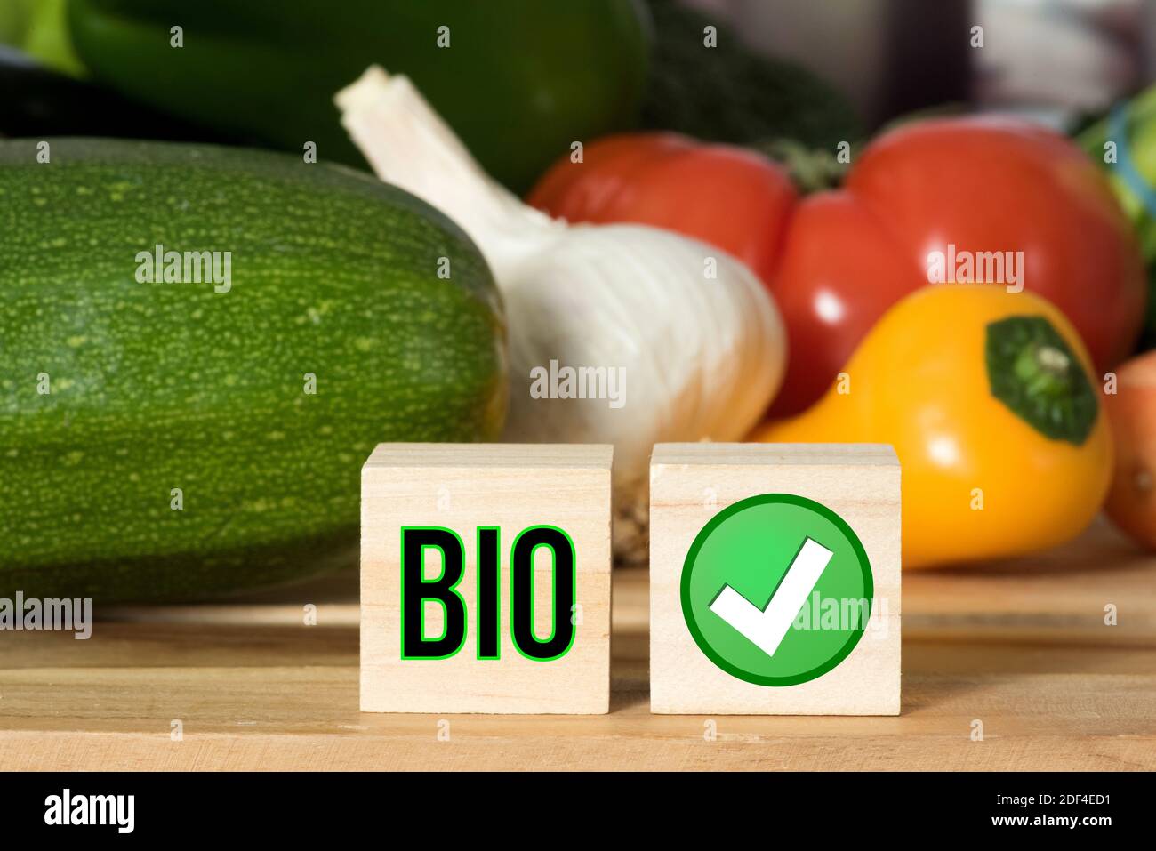 Various vegetables and slogan organic is OK Stock Photo - Alamy