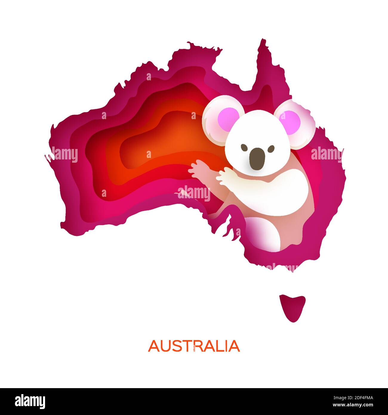 Map of Australia in paper cut style. Young koala. Australian bear ...