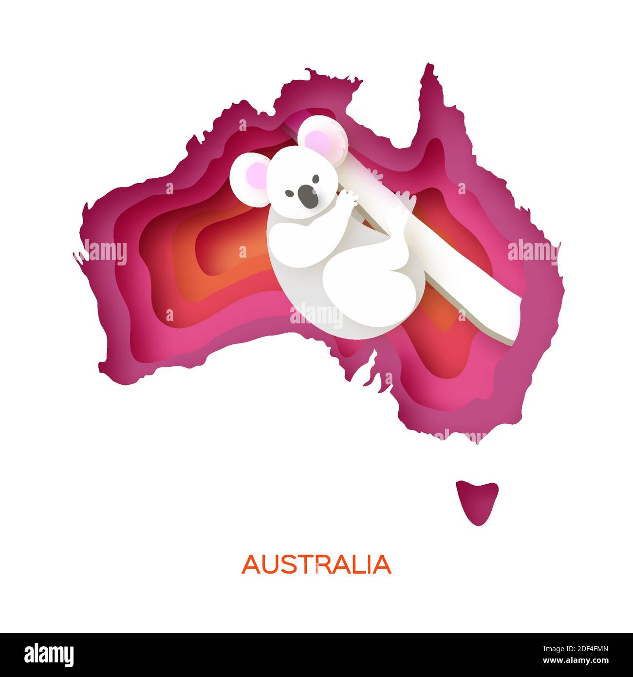 Map of Australia in paper cut style. Young koala. Australian bear ...