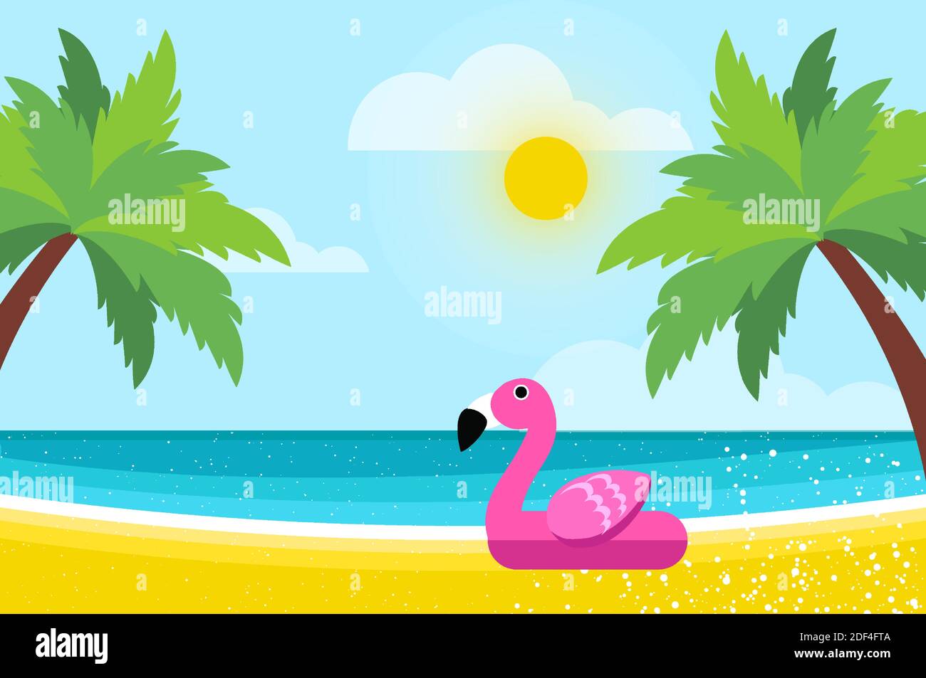 Giant inflatable Pink Flamingo on Seashore.. Float toy on the sunny ...