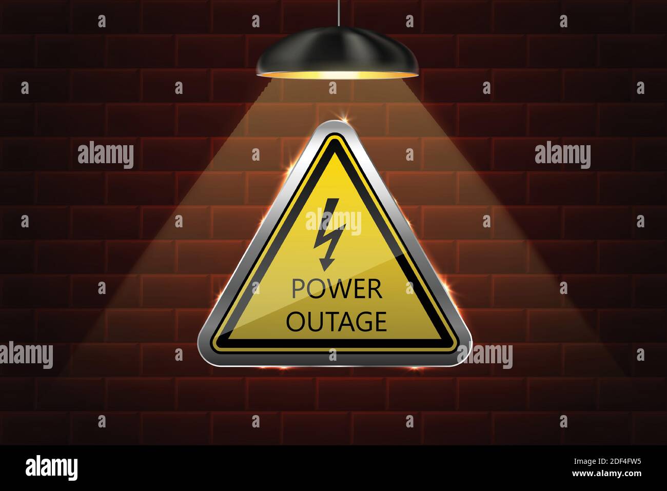 Vector power outage background with warning sign and dark wall of ...