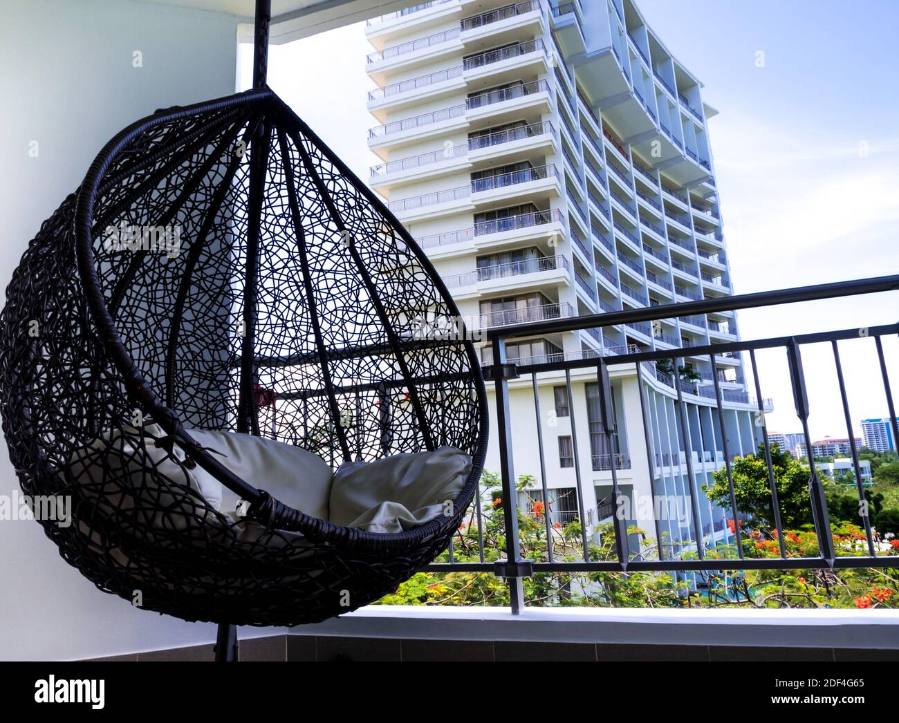 High-rise building and blue sky view from the balcony Stock Photo - Alamy