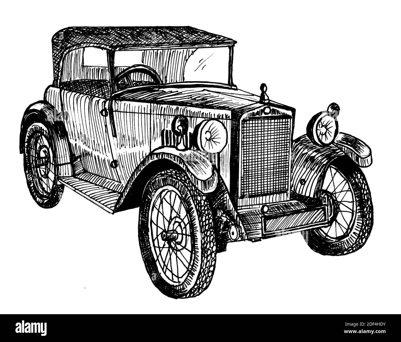 Hand drawn vintage retro car, doodle sketch graphics monochrome ...