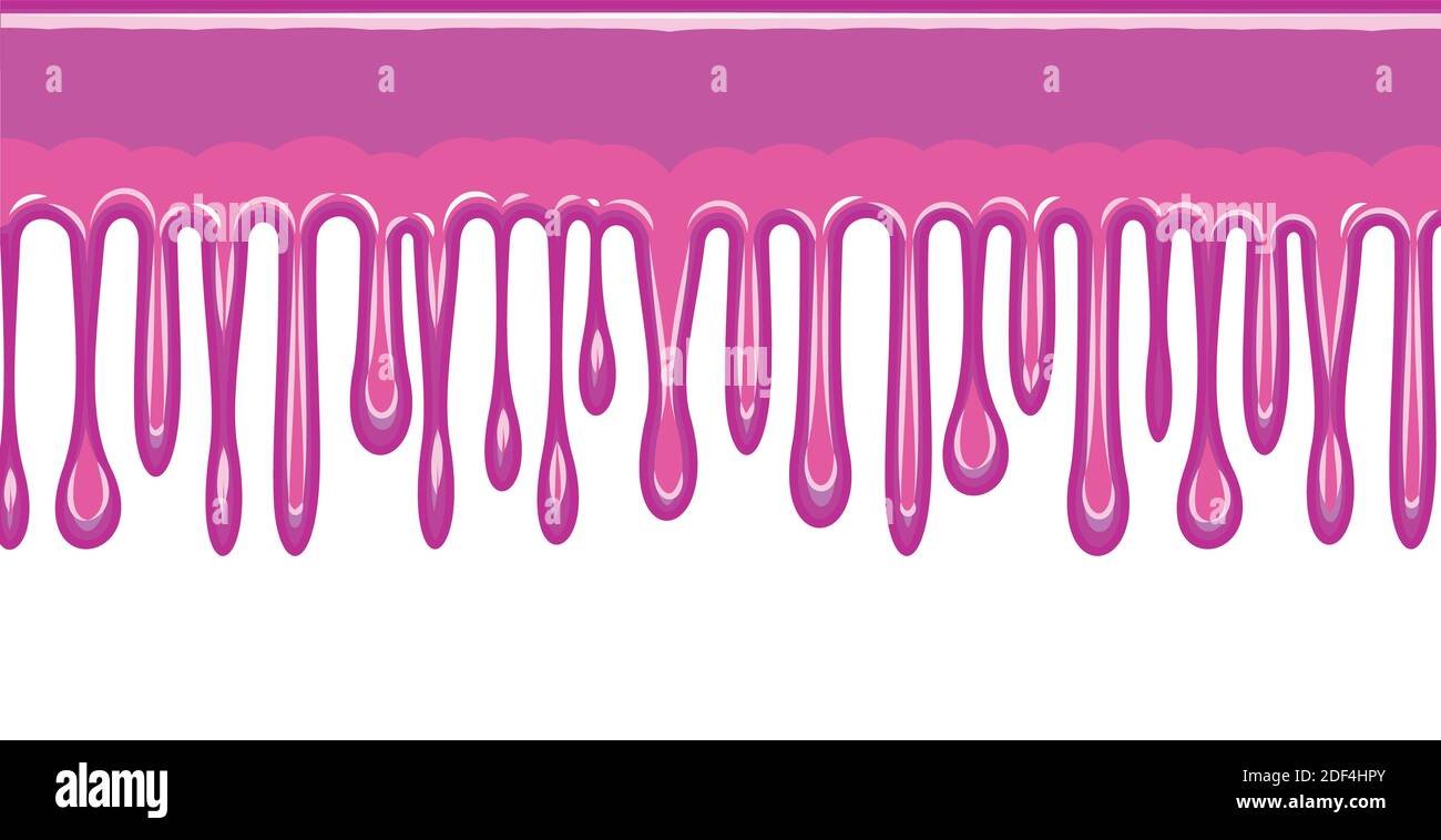 Beads of pink liquid. The paint runs off thickly. Jelly. The drops ...