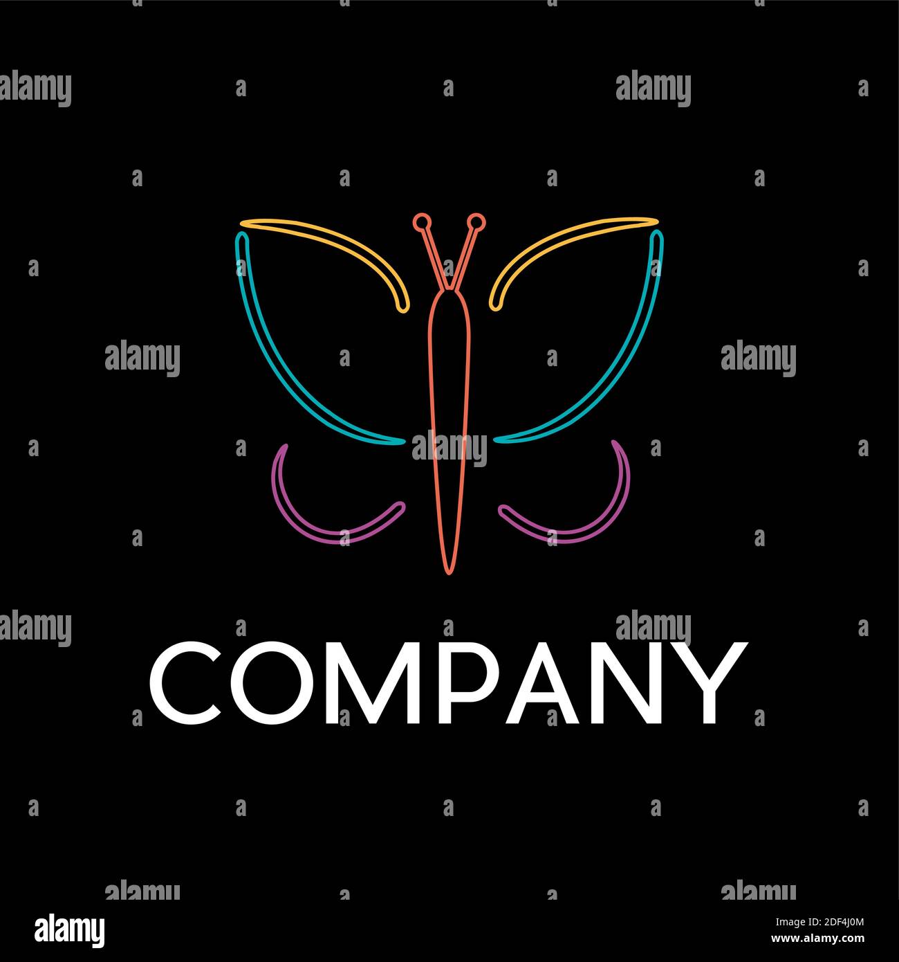 Vector sign abstract butterfly, in linear style on black background ...