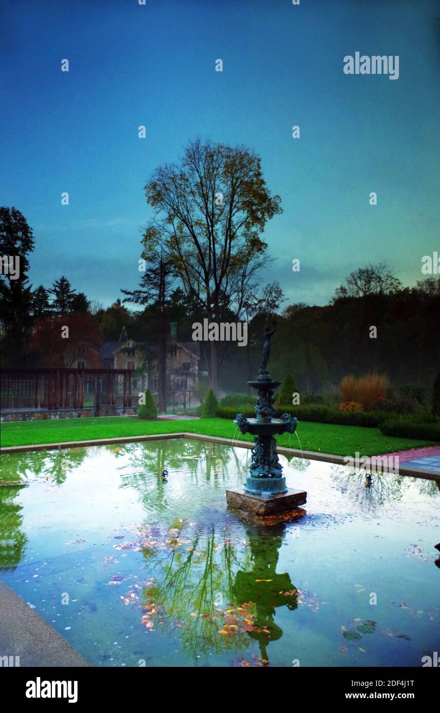 Twilight in The Garden, Easton Library, MA Stock Photo - Alamy