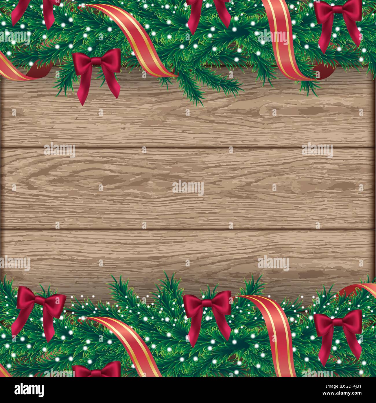 Christmas border with fir branches, accessories, ribbons and stars ...