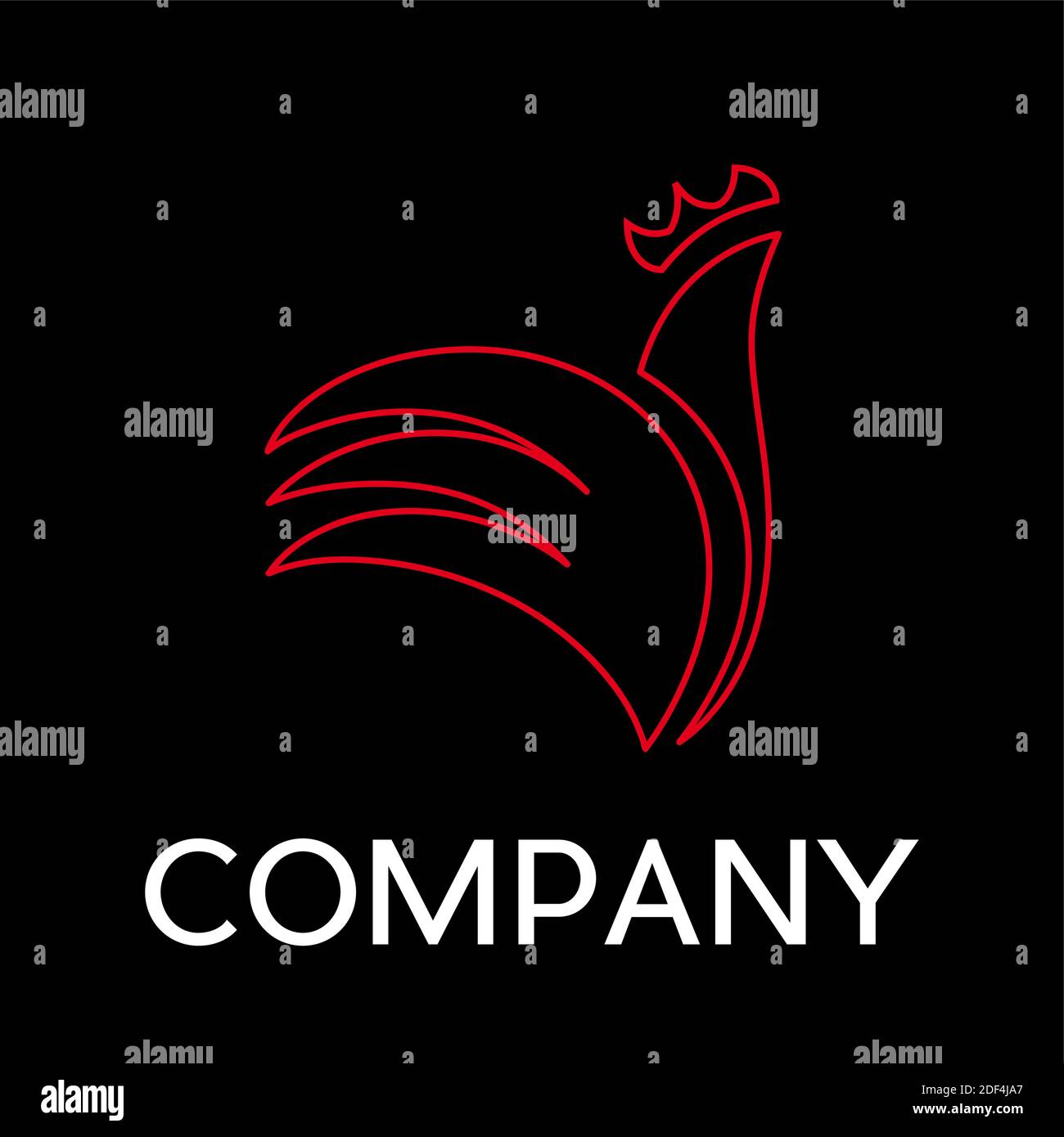 Vector sign abstract rooster, in linear style on black background Stock ...