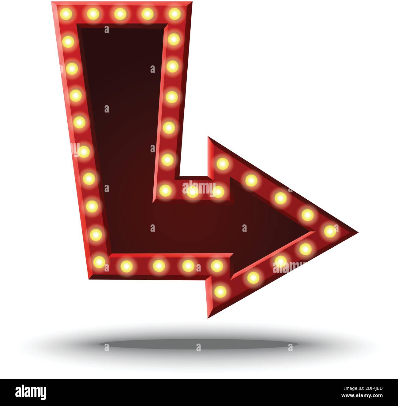 red vintage American arrow signpost with light bulbs. Isolated on white ...