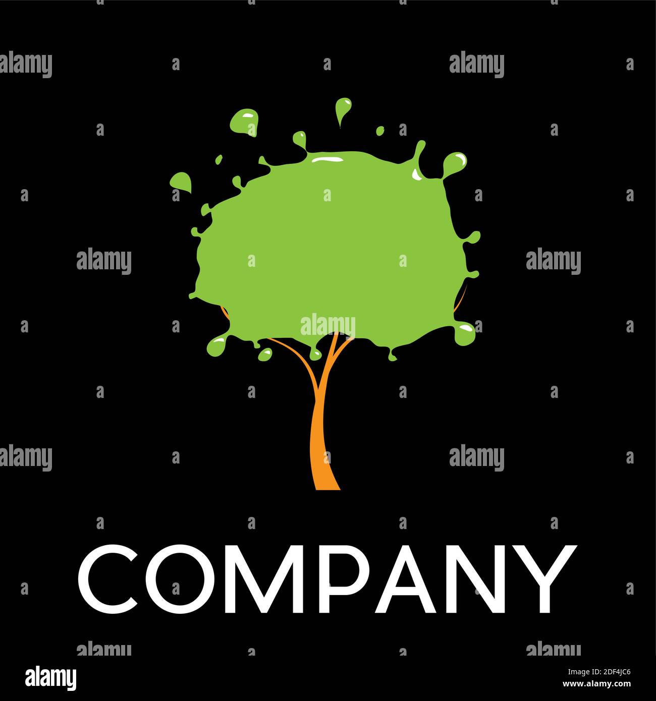 Vector sign eco print, tree with paint, in linear style on black ...