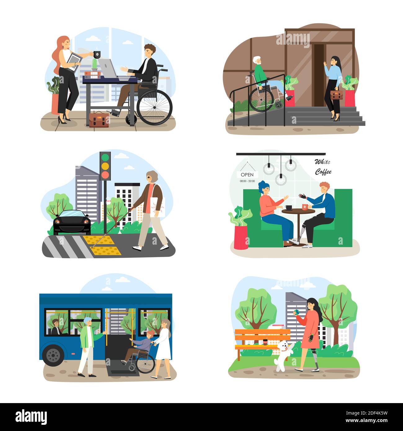 People with disabilities, visual impairment cartoon character set, flat ...