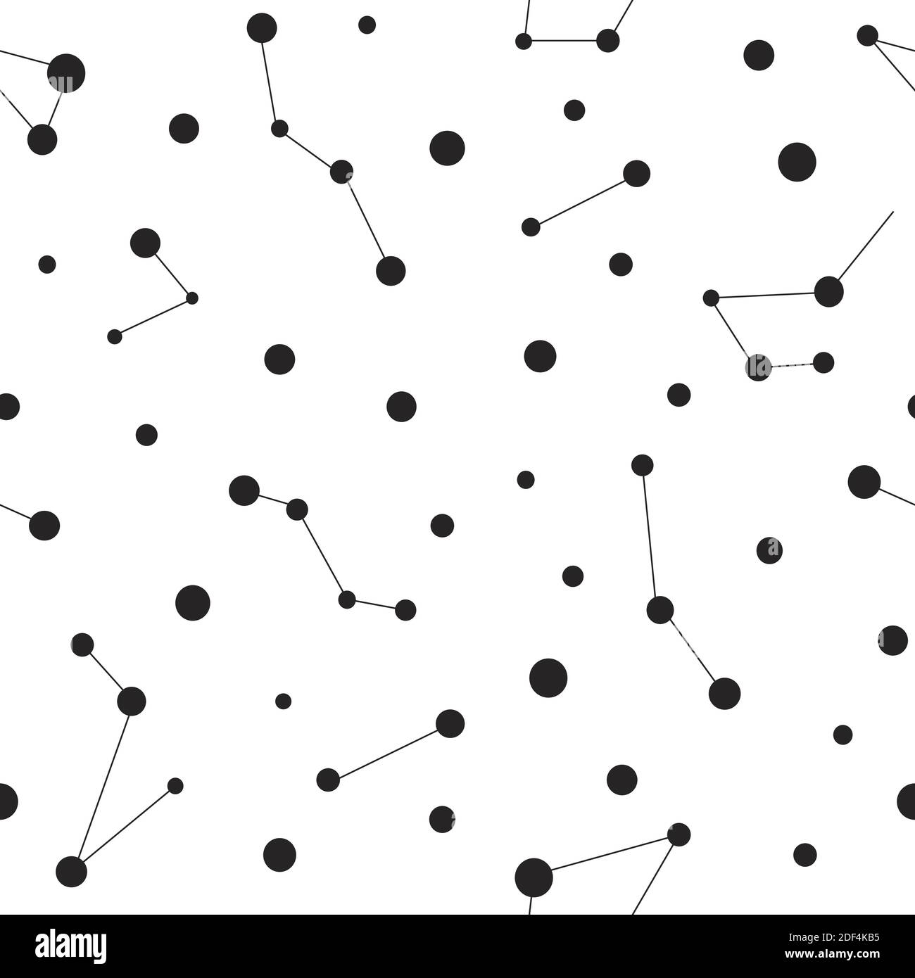 Seamless pattern with black constellations and dots on white background ...