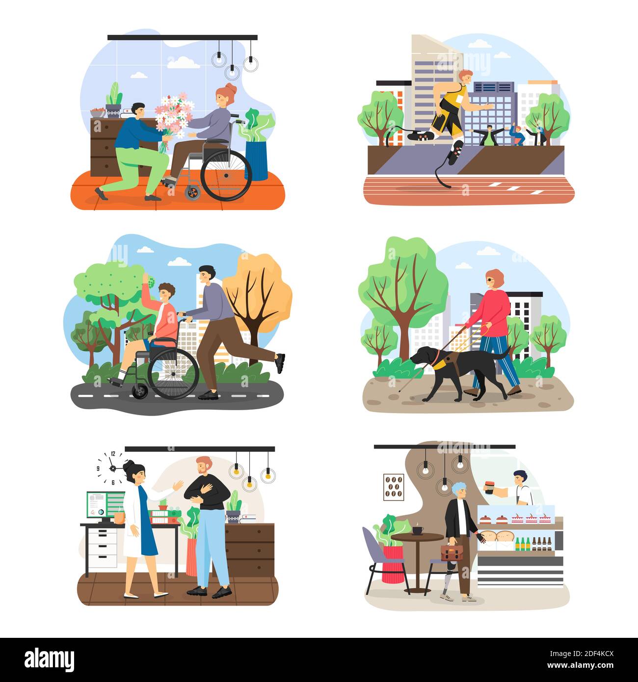 People with disabilities, visual impairment cartoon character set, flat ...