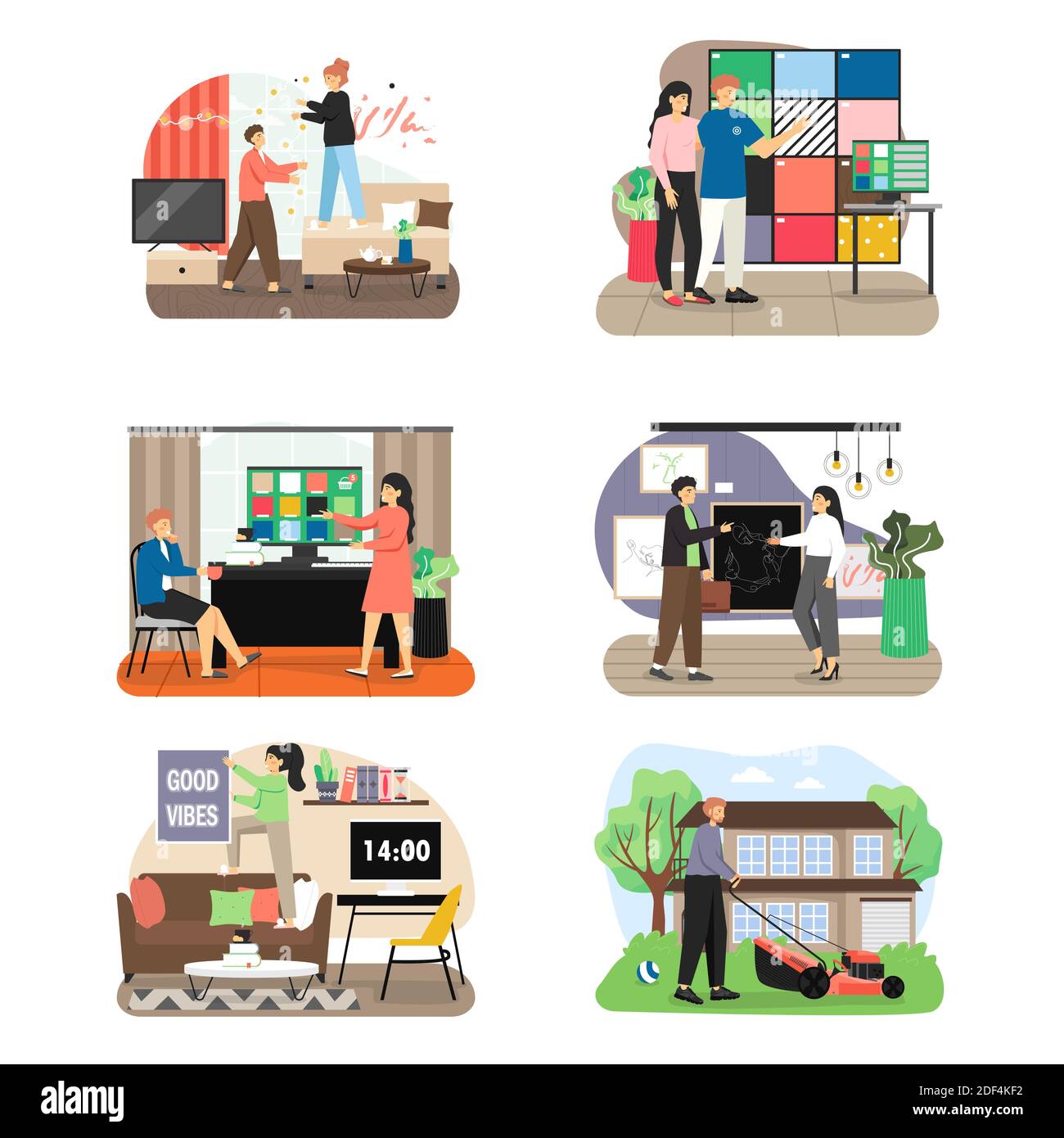 Happy man mowing lawn home Stock Vector Images - Alamy