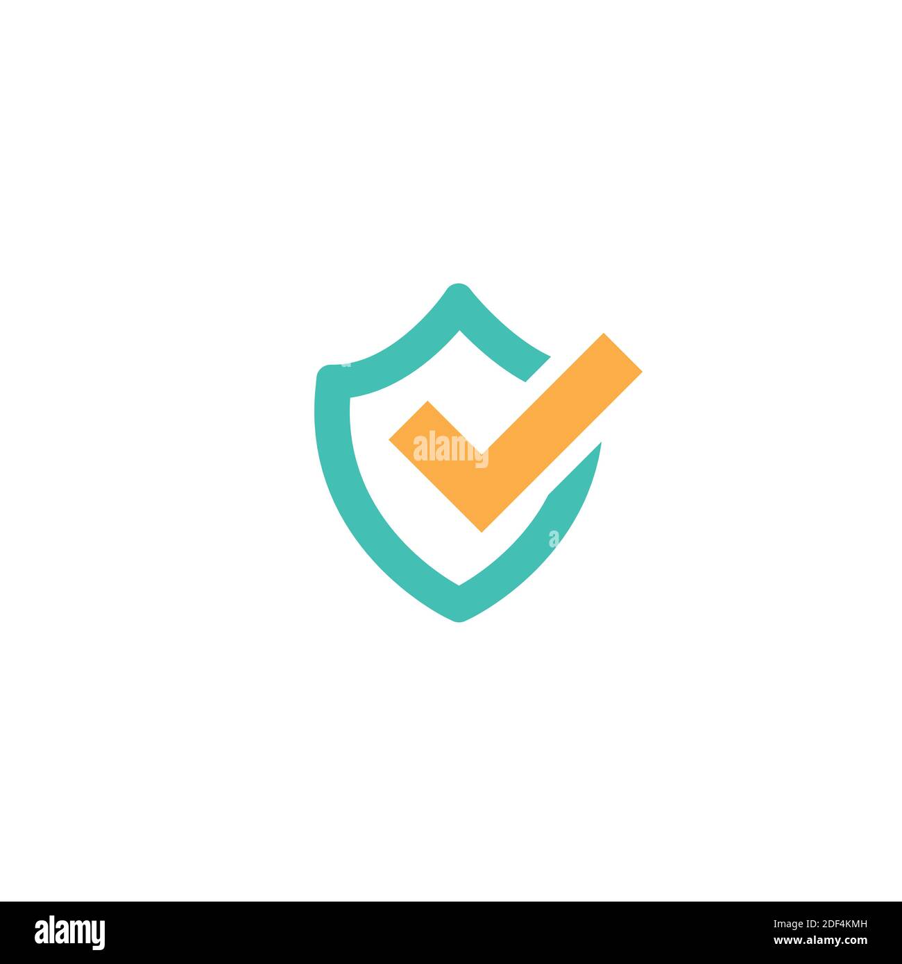 Blue shield with orange tick sign. Vector flat icon isolated on white ...