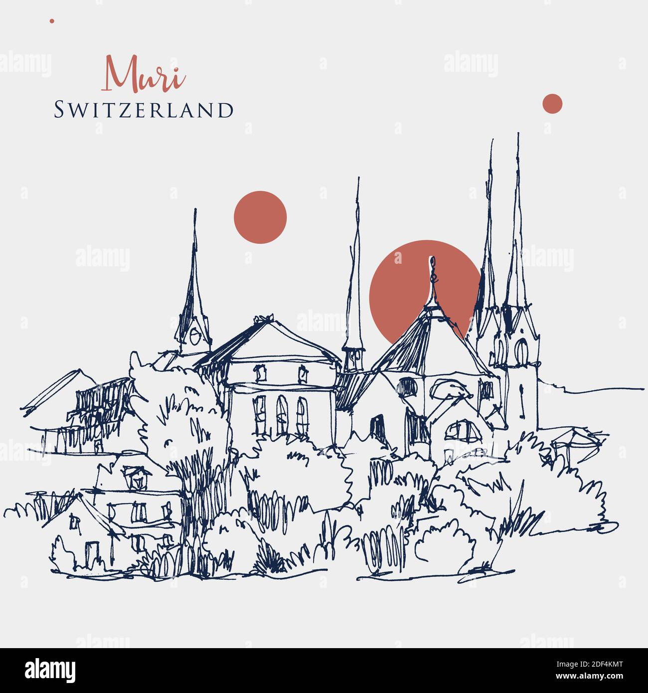 Vector hand drawn sketch illustration of Muri, Switzerland Stock Vector ...