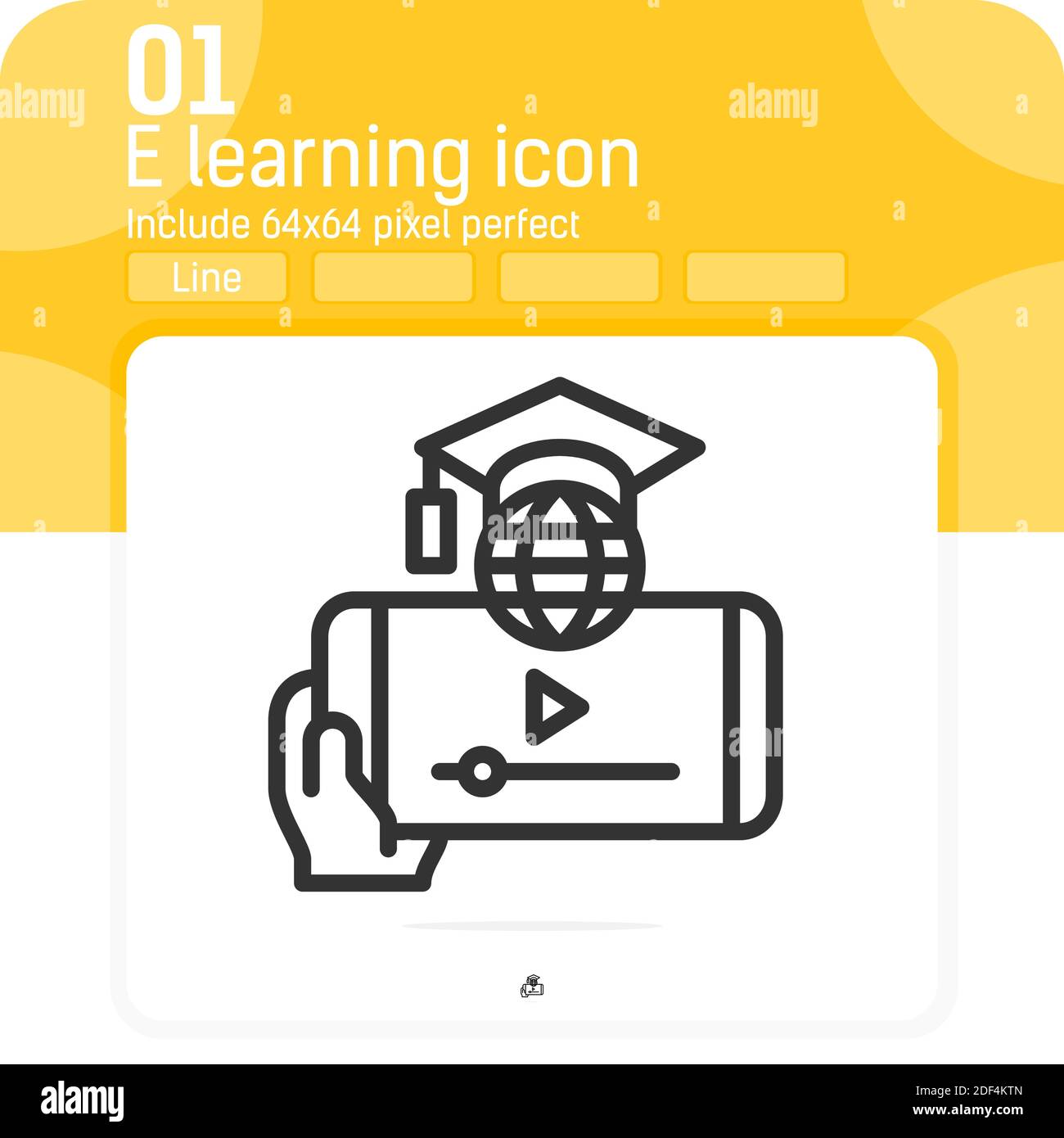 E learning on smartphone icon with outline style isolated on white ...