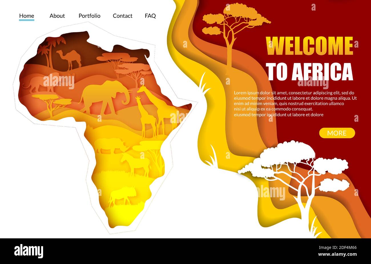 Welcome to Africa vector website landing page template. Paper cut ...