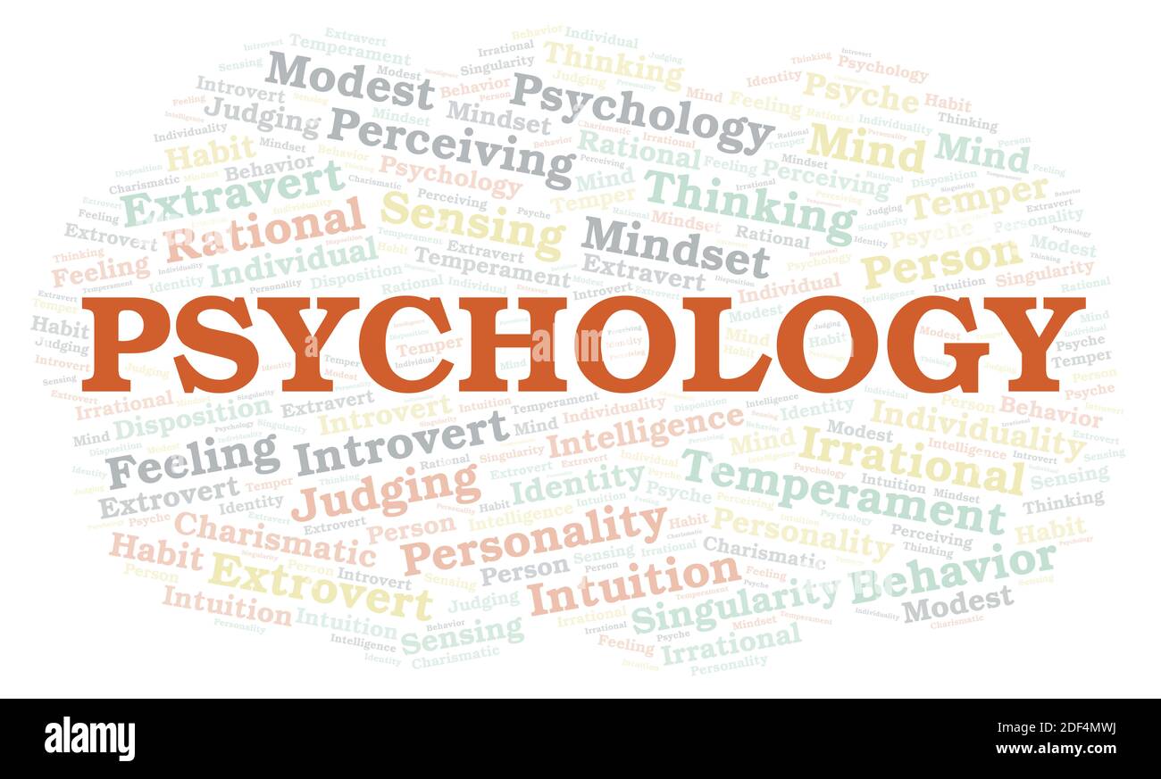 Psychology typography word cloud create with text only Stock Photo - Alamy