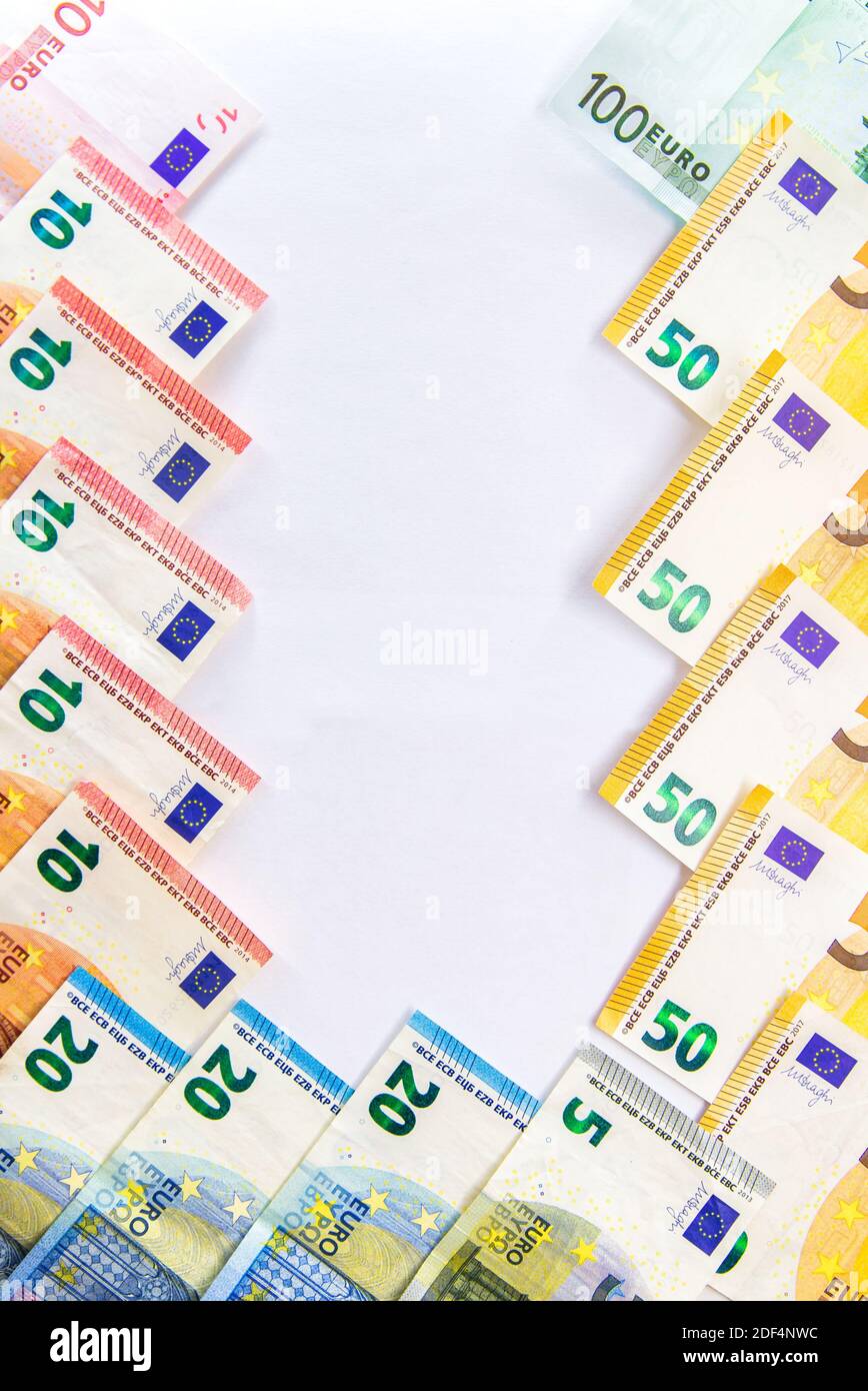 Euro banknotes frame. Money mockupbackground Stock Photo - Alamy