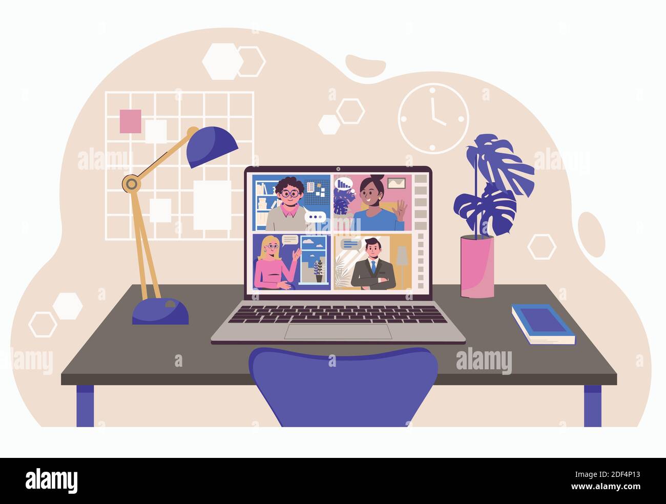 Collective virtual meeting and group video conference. People on ...