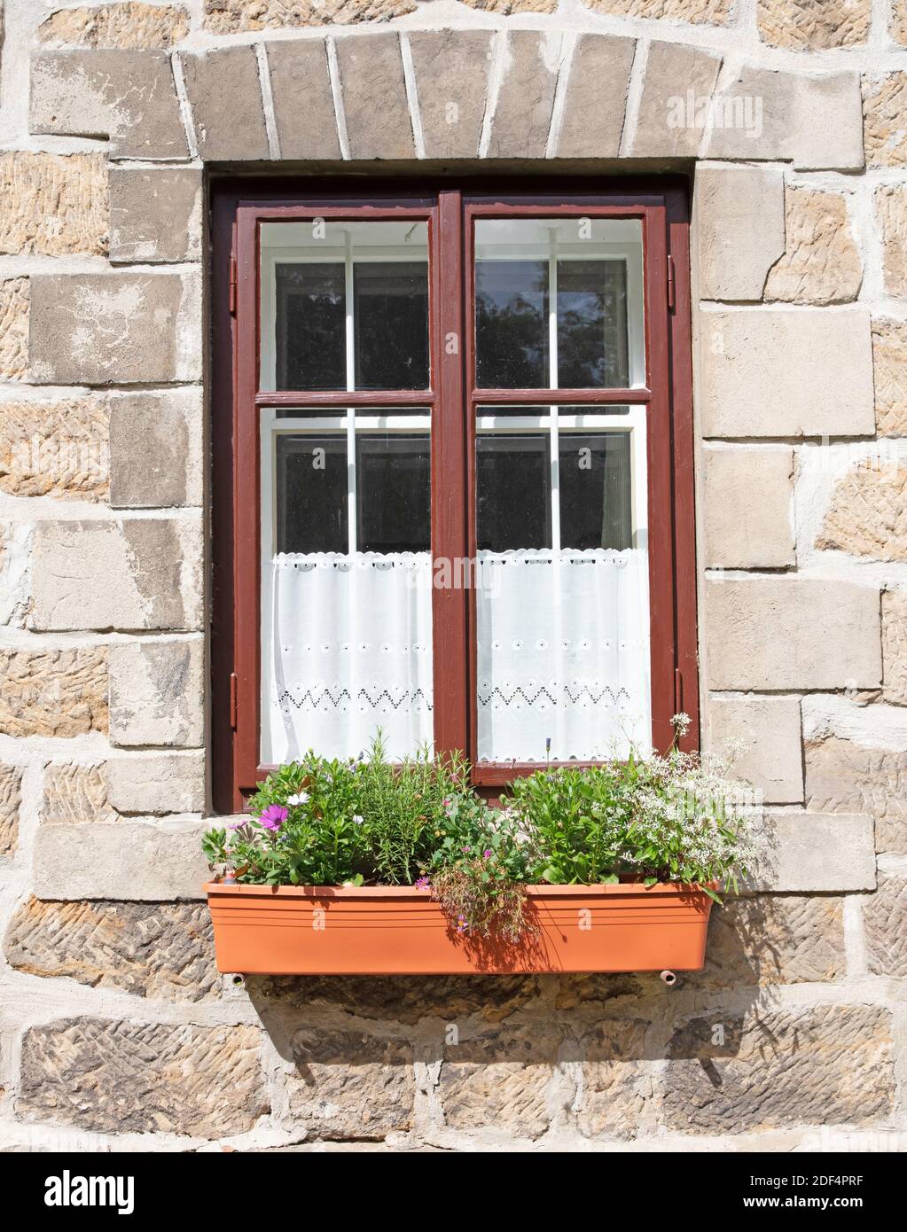 Window from outside with flowers, old building Stock Photo - Alamy