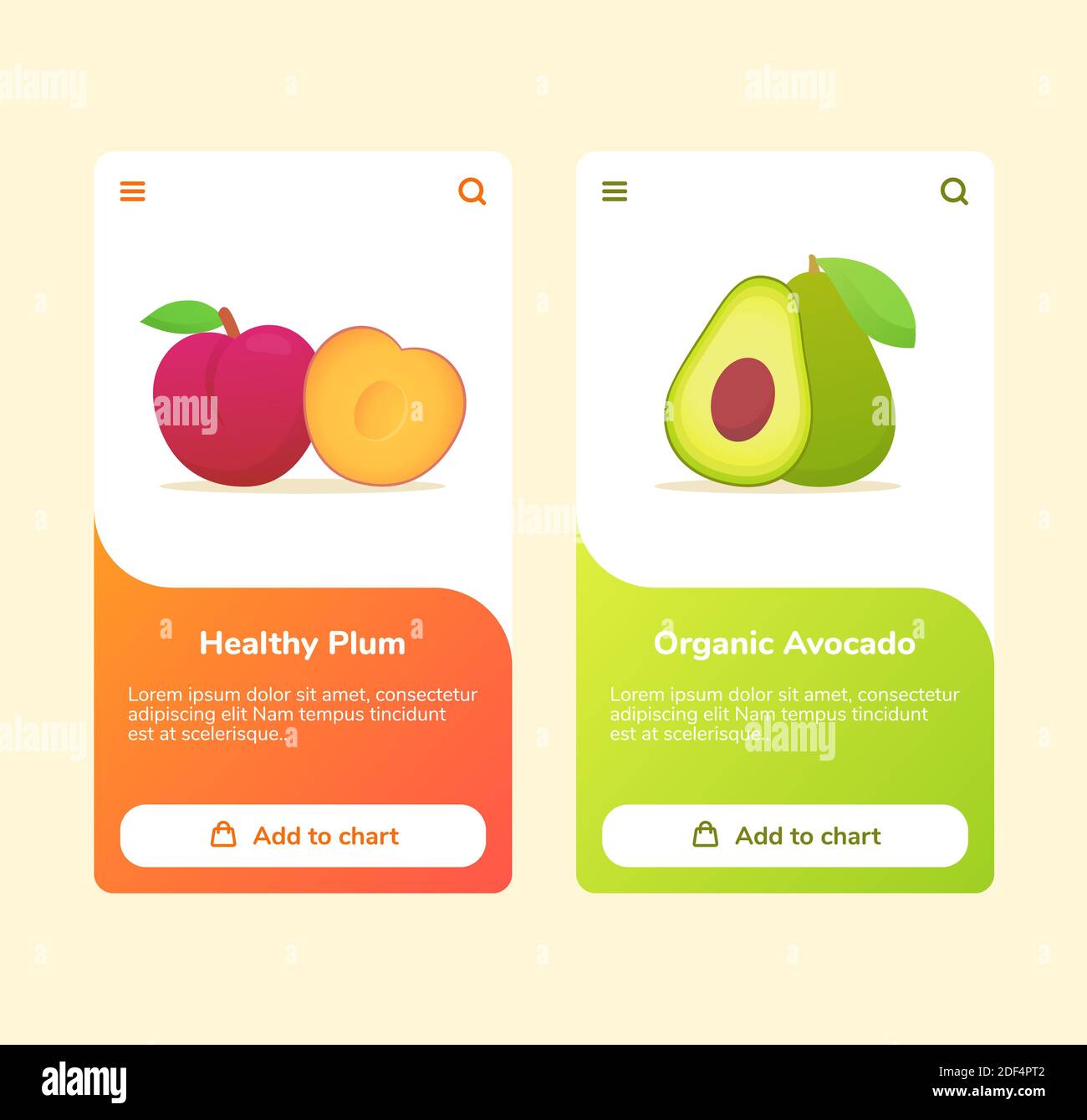 Fruits healthy plum organic avocado on boarding campaign for mobile ...