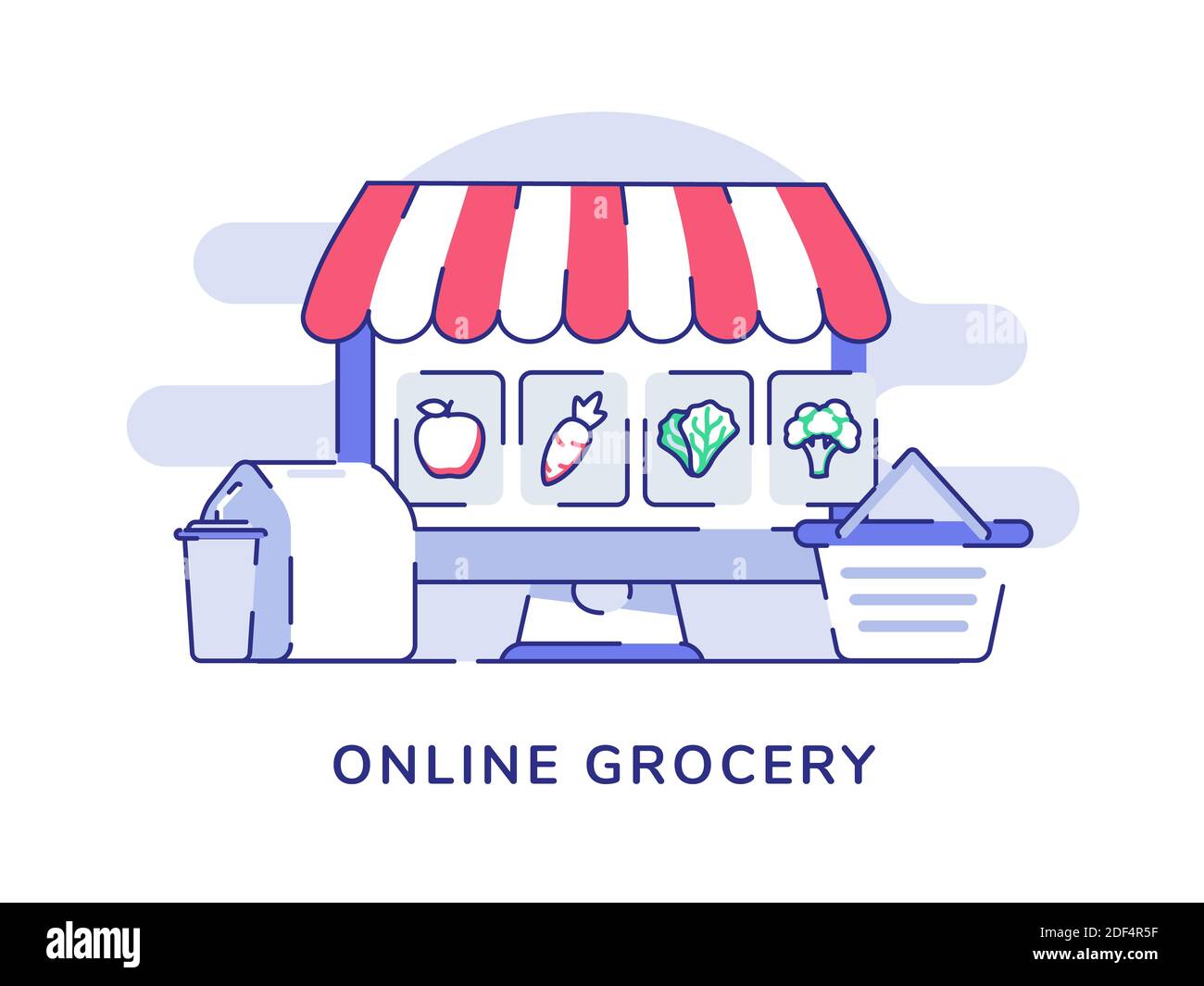 online grocery concept apple carrot cabbage broccoli in display ...