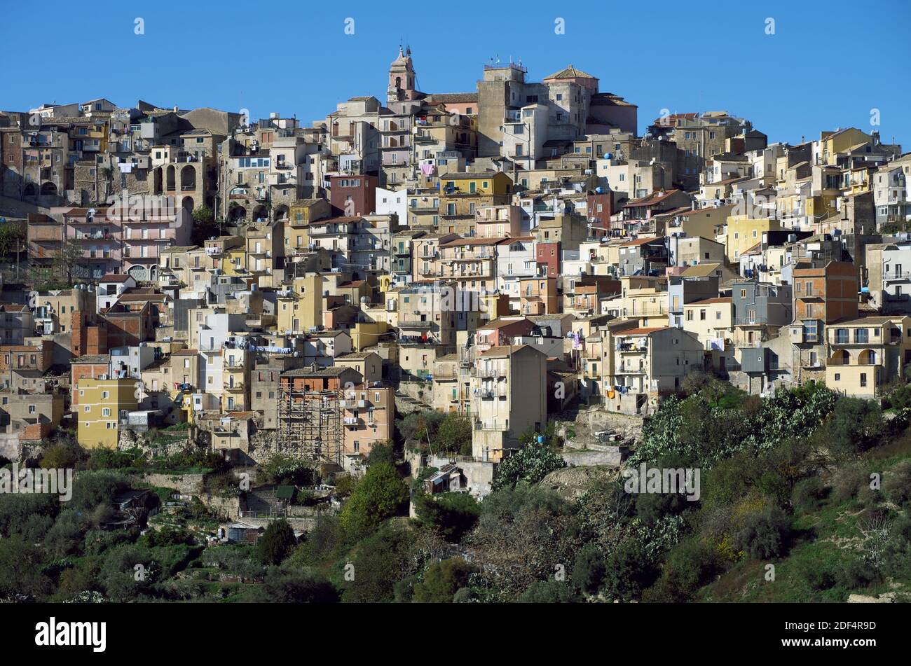 high density housing below Calvario church in Centuripe mountain town ...