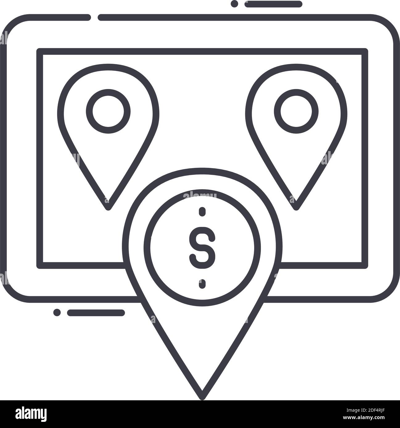 Money place mark icon, linear isolated illustration, thin line vector ...