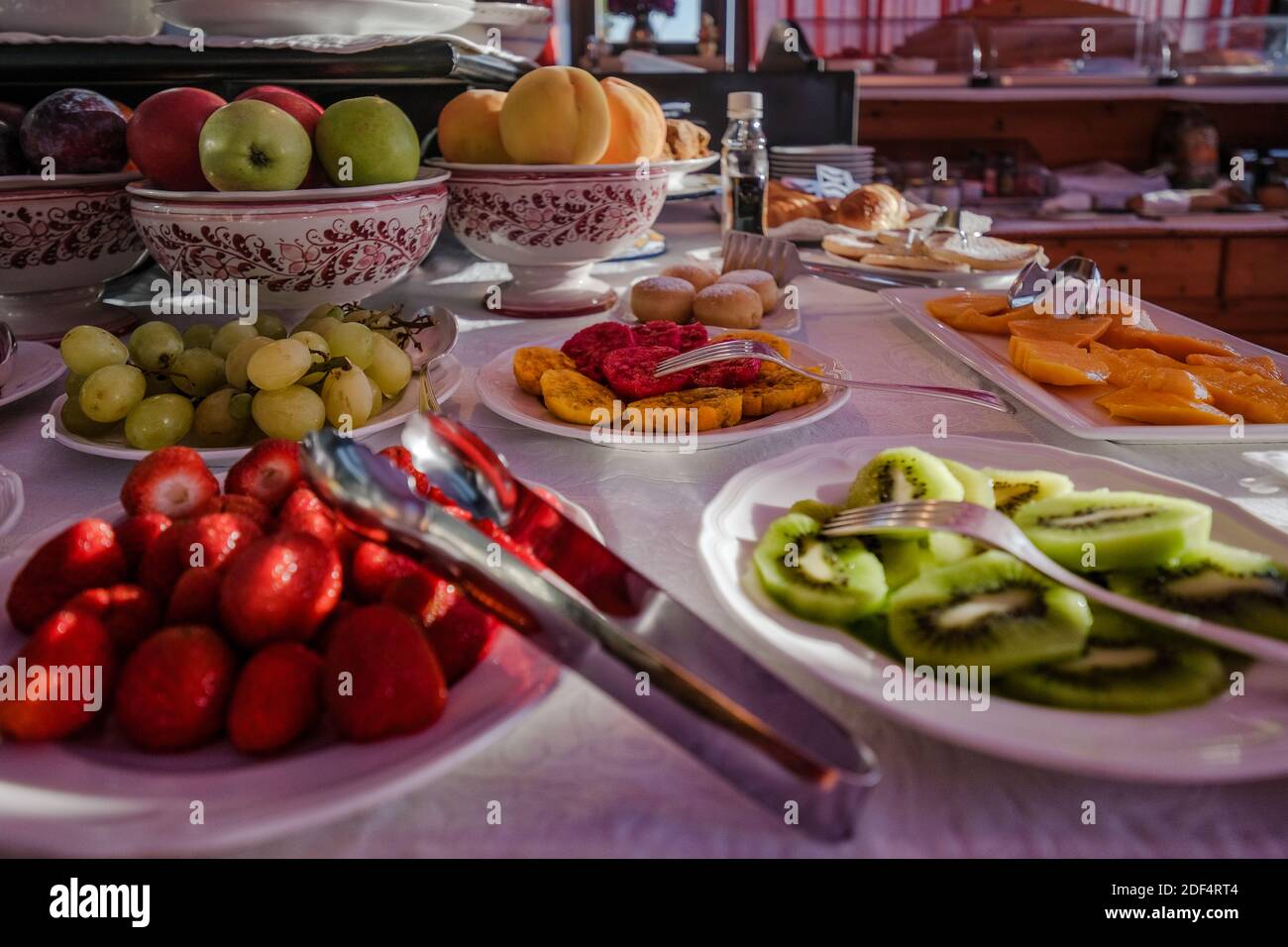 Taormina Sicily Italy breakfast table with a rooftop view over Taormina ...