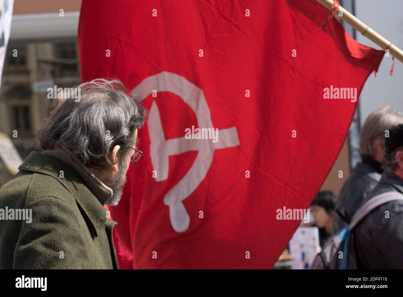 Red hammer and sickle flag, symbol for the communist movement Stock ...