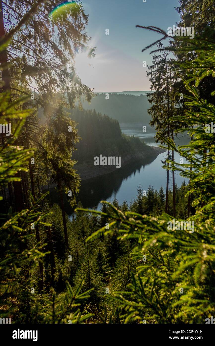 Autumn walk around the narrow water dam in the Thuringian Forest ...