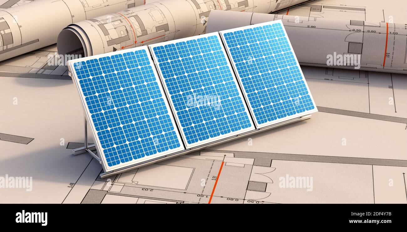 Solar energy. Energy efficient building construction, green renewable ...