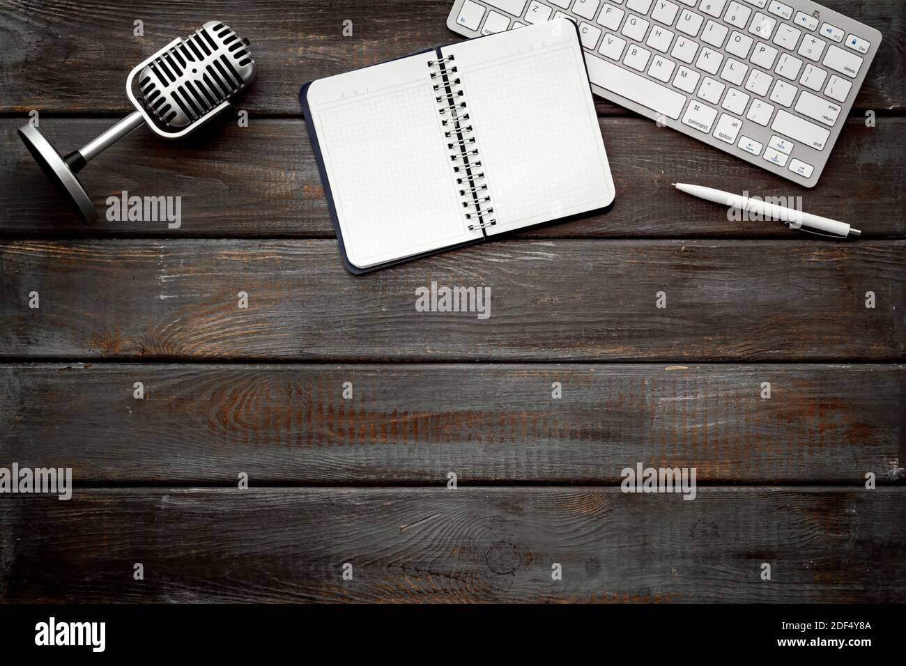 Music and vocals recording. Microphone on studio table, top view Stock ...