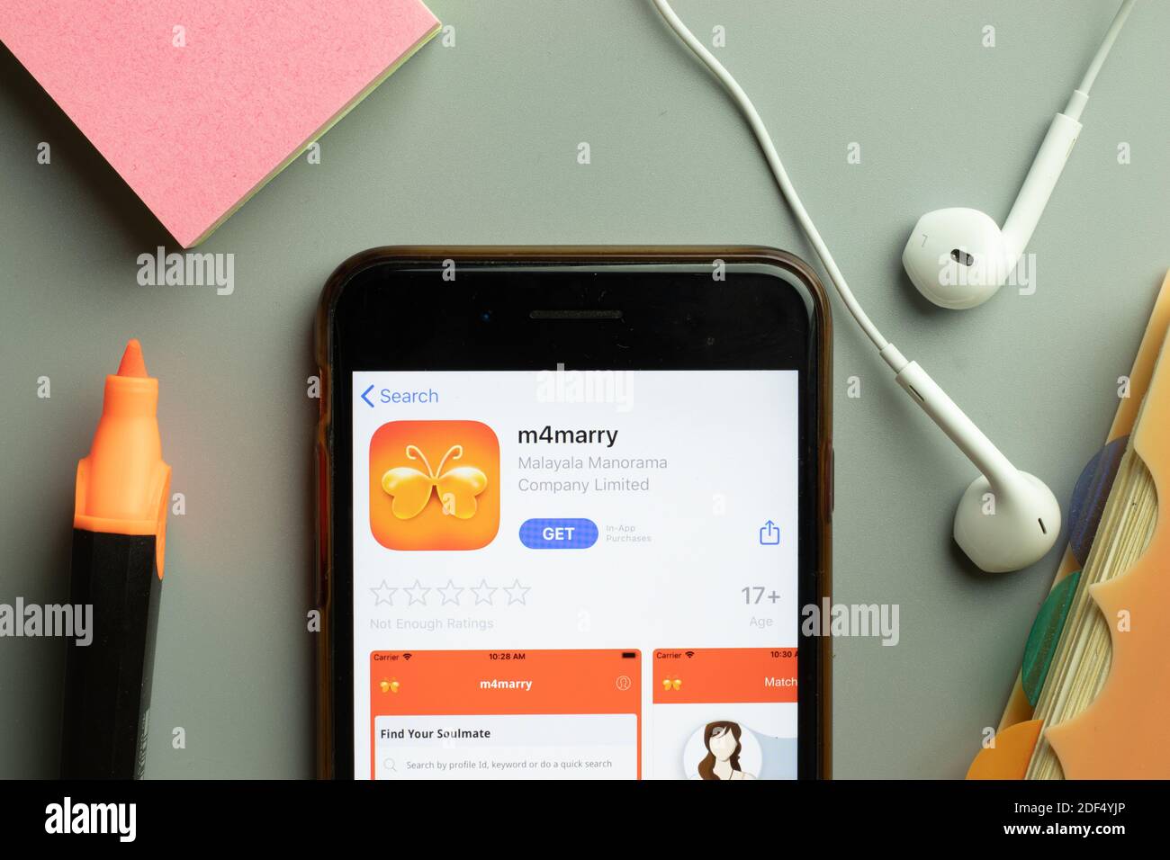 New York, USA - 1 December 2020: m4marry mobile app icon on phone ...