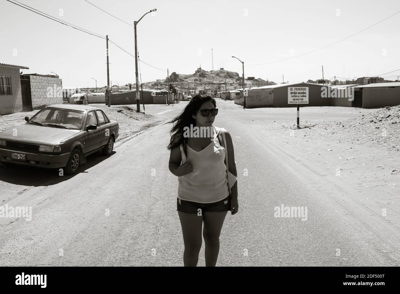 LIMA, PERU - Sep 25, 2020: Horizontal shot of a girl walking in an ...