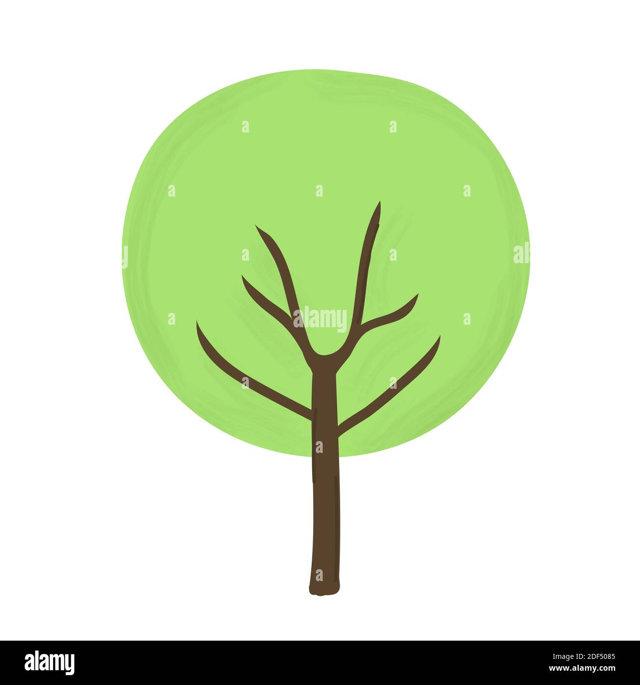 Hand drawn flat green tree. Simple vector illustration isolated on ...