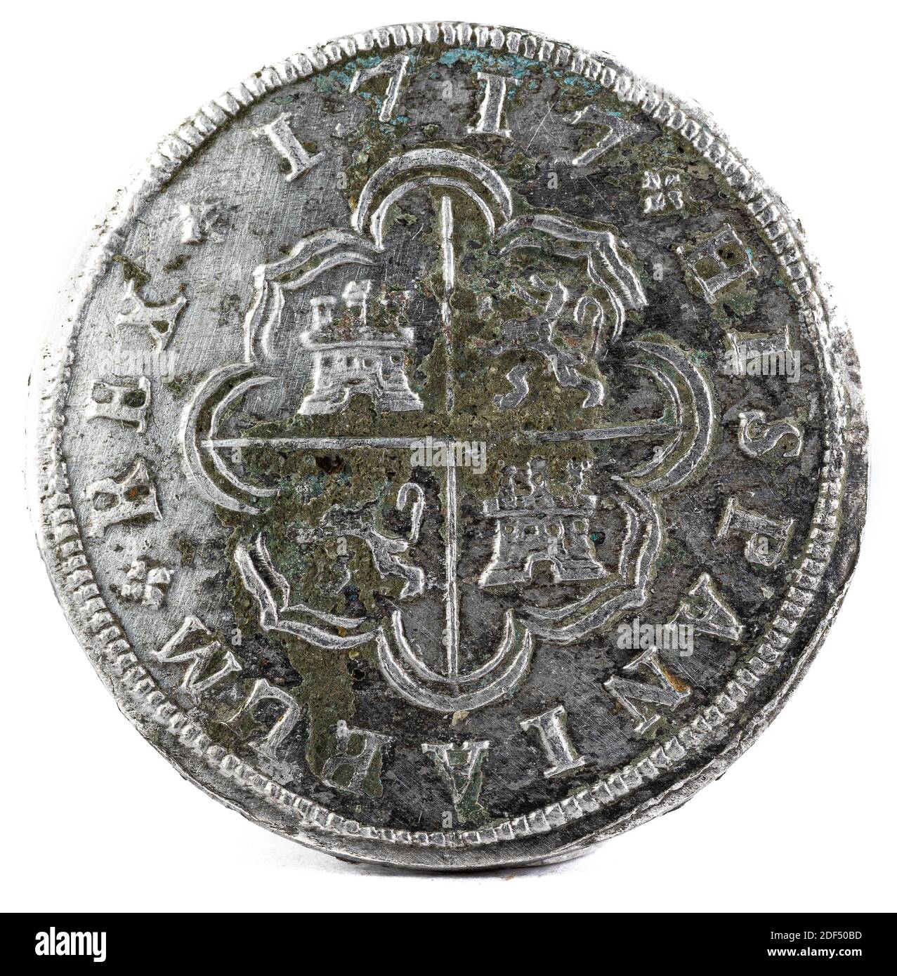 Ancient Spanish silver coin of the King Felipe V. 1717. Coined in ...
